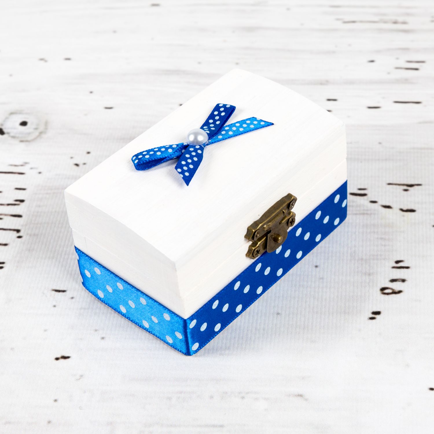 Cutiuta mot botez decor albastru si buline albe